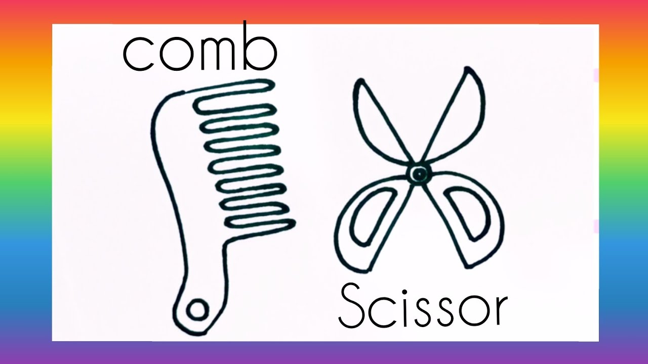 DRAW COMB AND SCISSOR ! simple draw step by step!comb hair cut hair ...