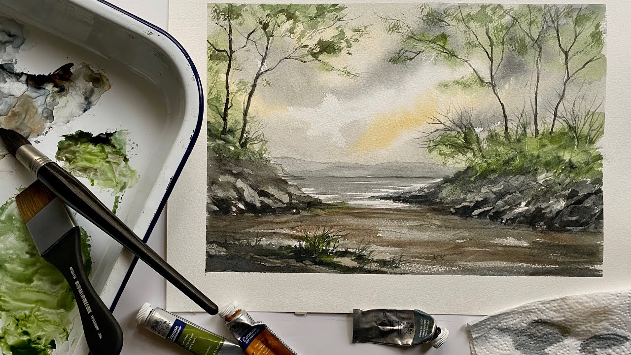 Paint A STORMY SKY & LAKE, Atmospheric Watercolor Landscape Painting ...