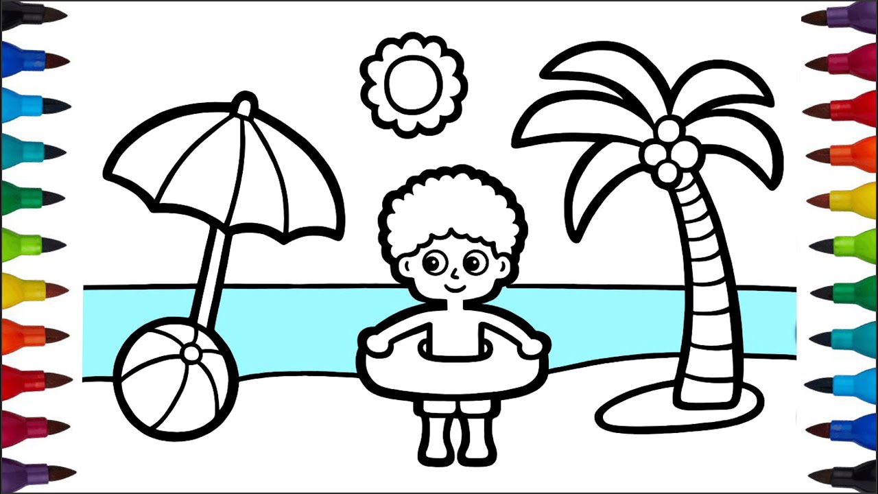 How To Draw Seaside Scenery For Kids And Toddlers | Summer Beach Scene ...
