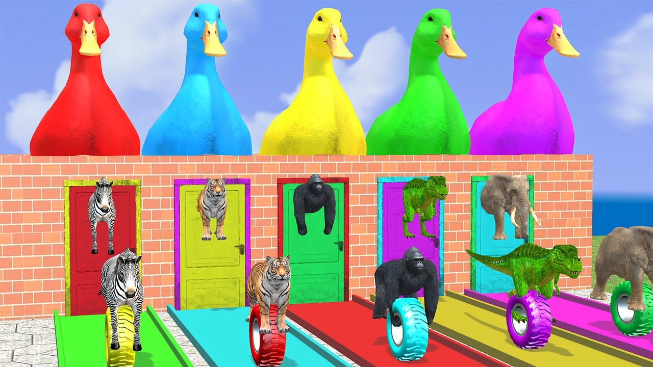Long Slide Game With Elephant Gorilla Buffalo Hippopotamus Tiger 3d ...