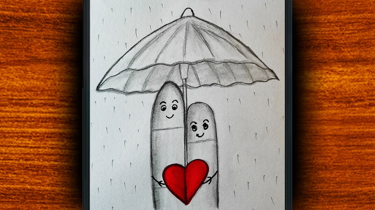 How to draw two love couple fingers with umbrella drawing | Two love ...