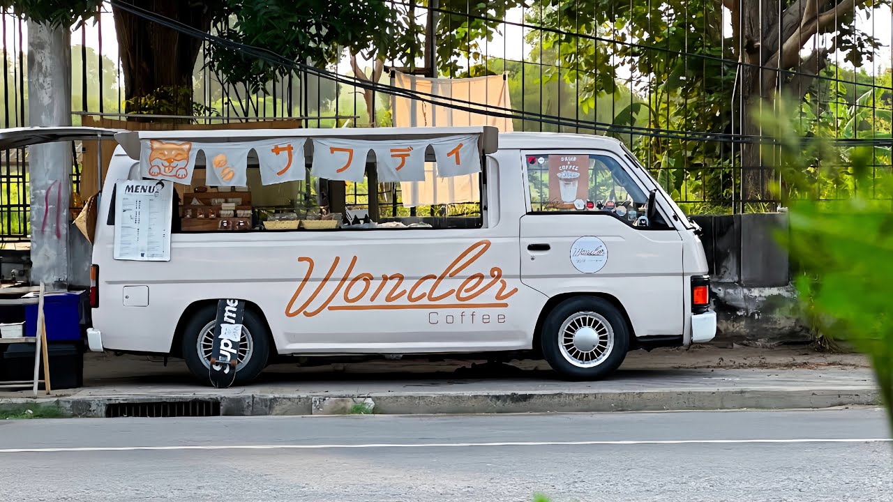 ASMR Cafe Vlog Mini Coffee shop Barista Working Food truck coffee ...