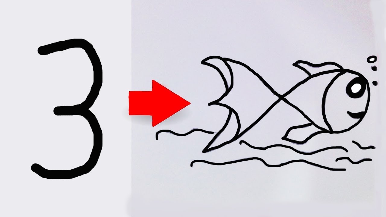 Numbers 1 - 3 Turn into a Cartoon FISH - Fun Drawing - YouTube
