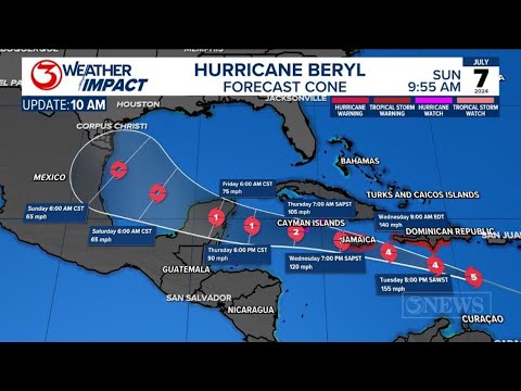 Hurricane Beryl Forecast Cone includes South Texas - YouTube