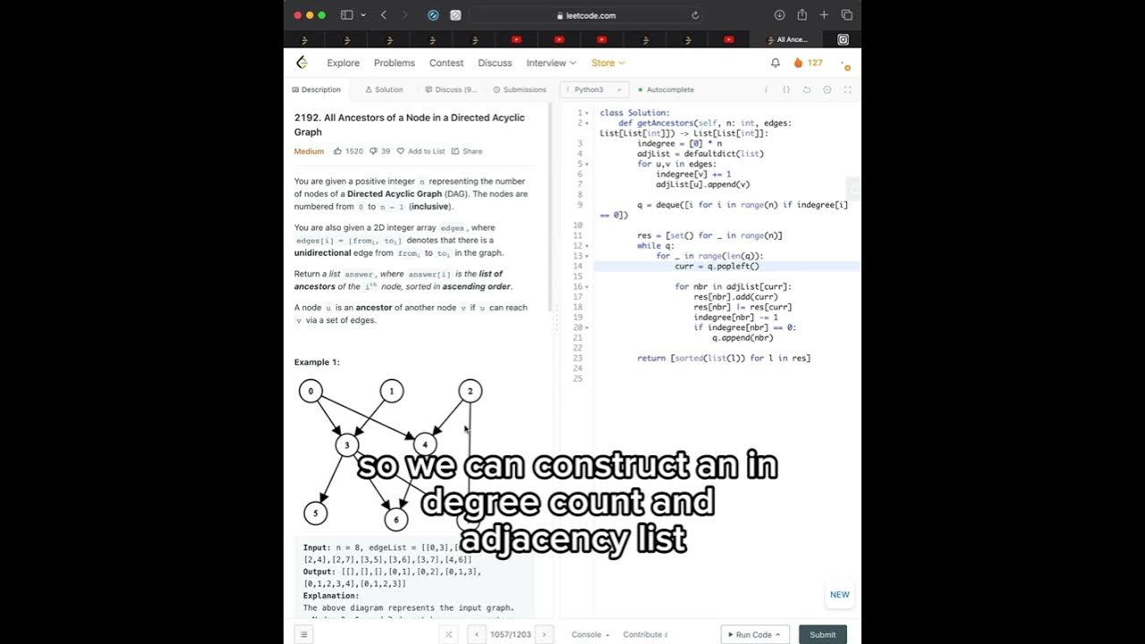 2192. All Ancestors of a Node in a Directed Acyclic Graph - YouTube