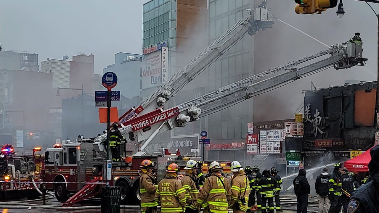 FDNY Operates On Scene Of A 5th Alarm Fire On Main Street In Flushing ...