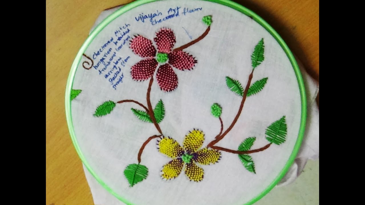Hand Embroidery Designs # 138 - Checkered flower stitch design - YouTube