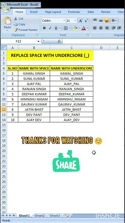 Replace Space with Underscore in Excel 🔥😎 | #short #excel #trending #dataentry #exceltips - YouTube