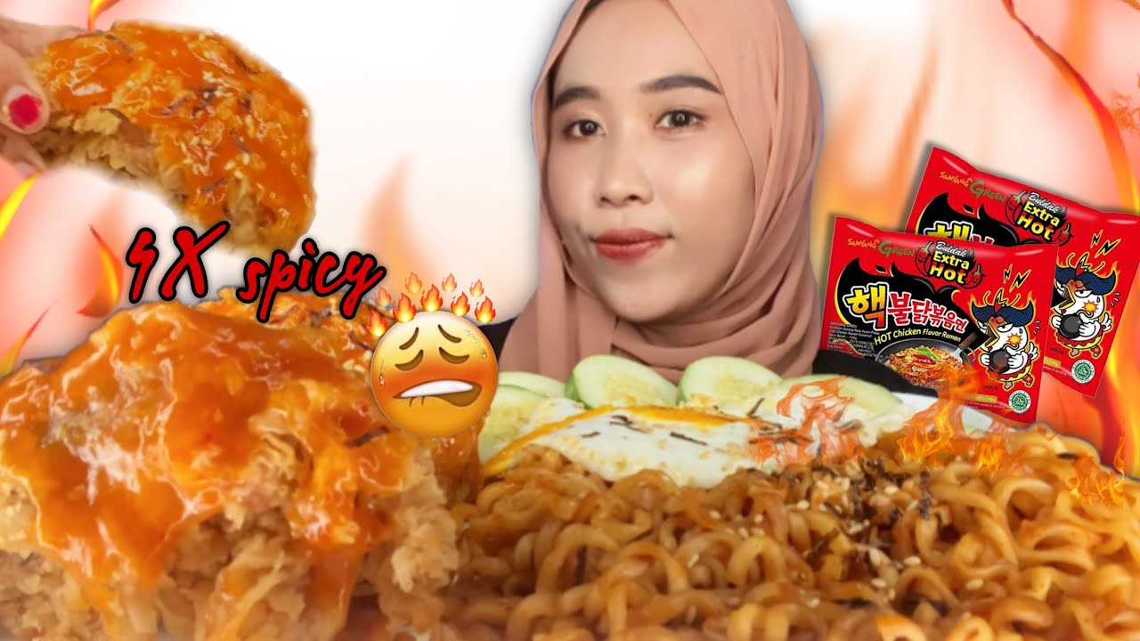 SAMYANG 4x HOT SPICY🔥🌶️+CHICKEN SAUS PEDAS..||mukbang indonesia - YouTube
