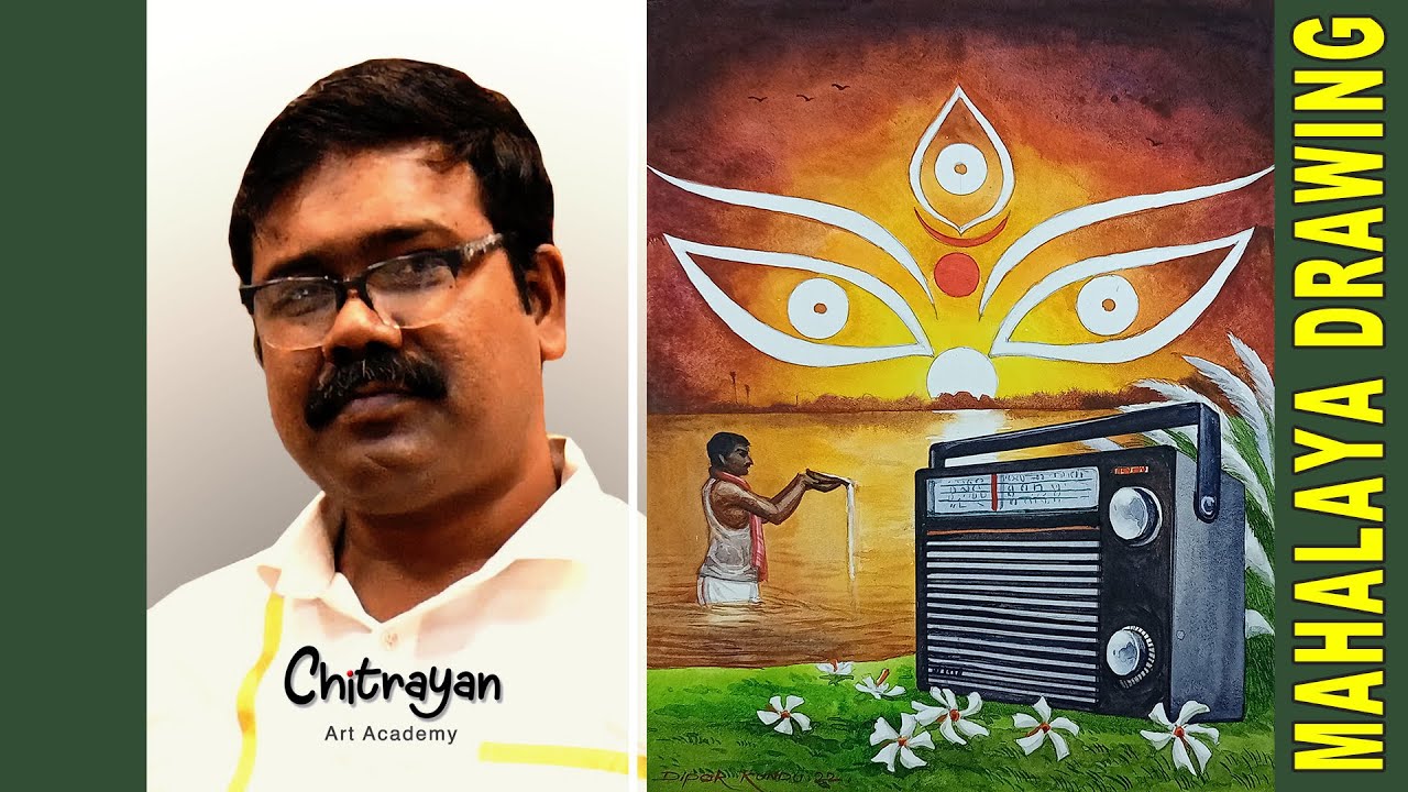 | Mahalaya Scenery Drawing Watercolor | Durga Puja Scenery Drawing Easy ...