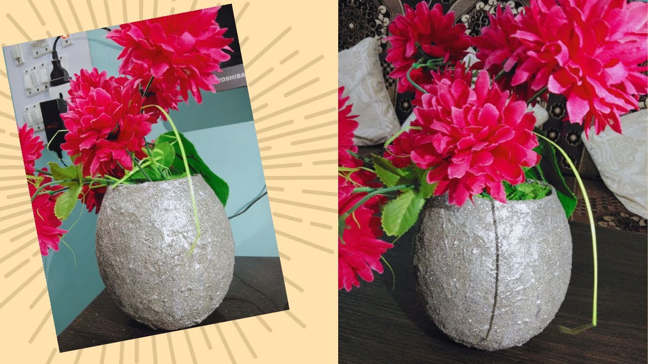 BEAUTIFUL SPARKLE FLOWER POT AT HOME WITH BALLOON easy home deor ideaII ...