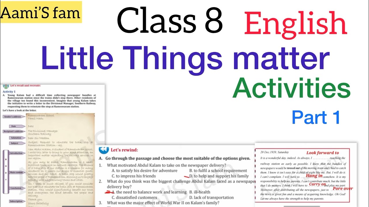 Class 8 - English-The little things matter - Activities - YouTube