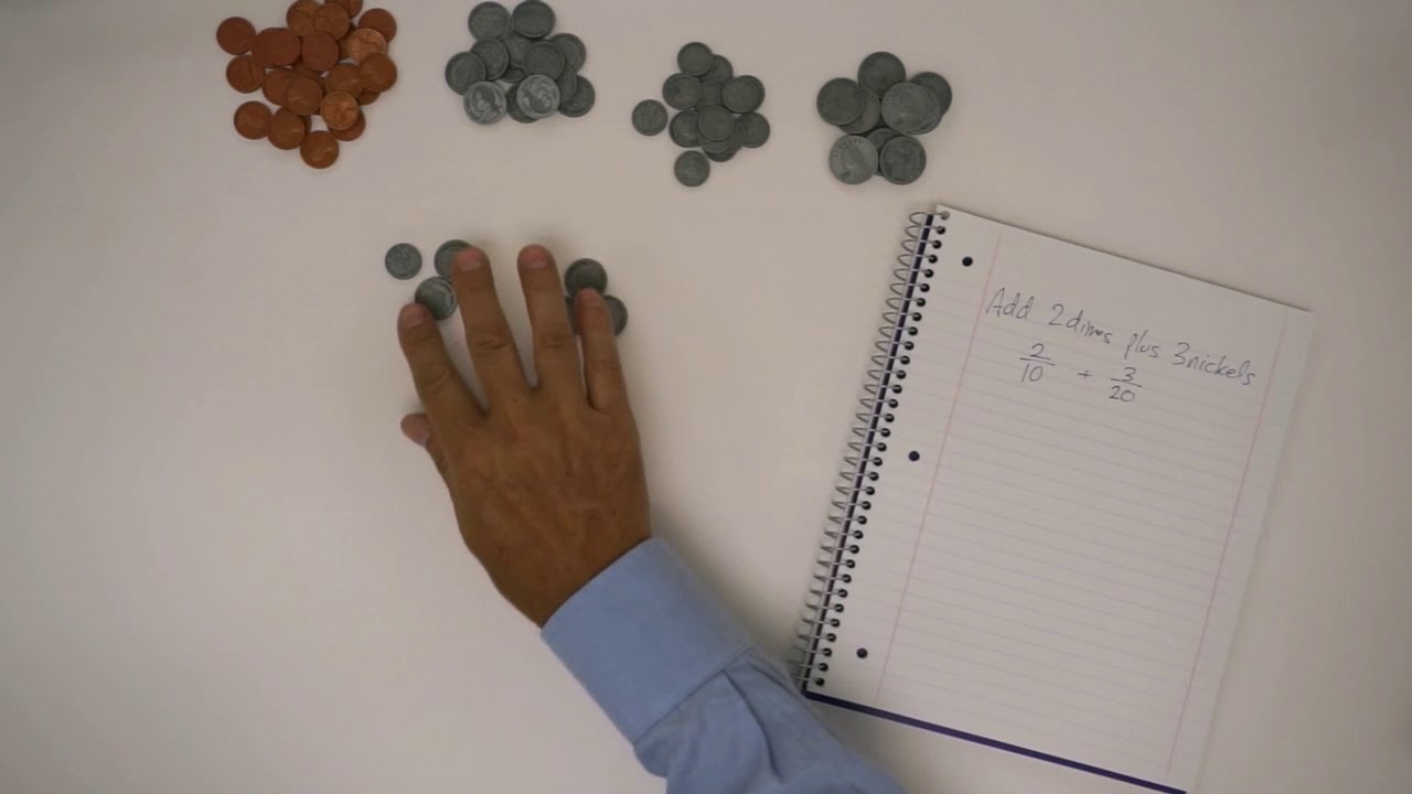 Model Addition of Fractions Using Coins - YouTube