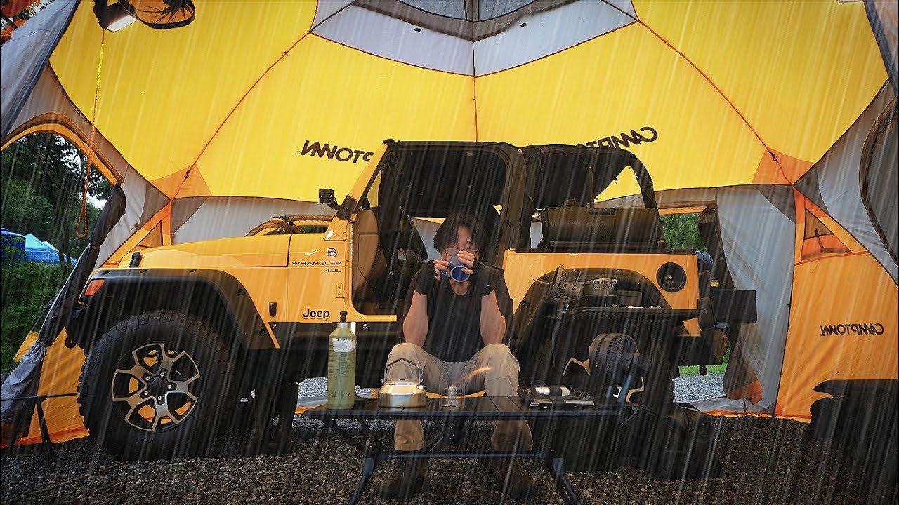 😱 What Happened Inside The GIANT TENT? ☔ Solo Car Camping in Heavy Rain - YouTube