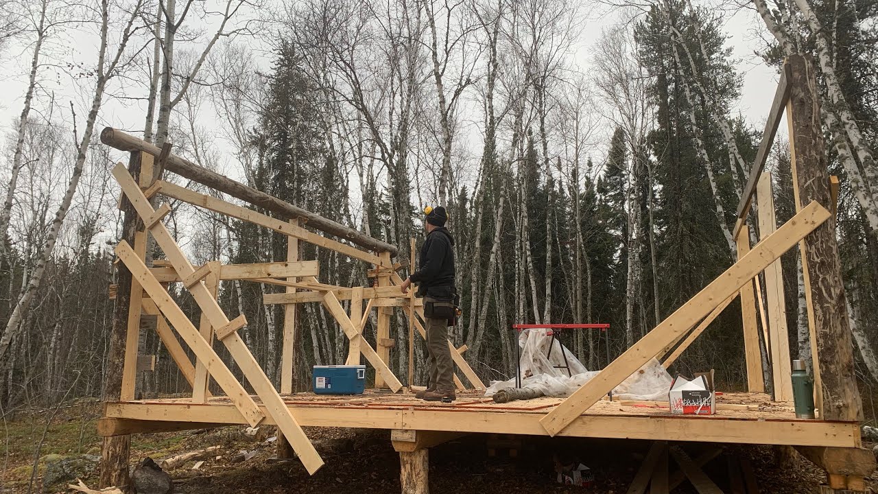 Remote Cabin Build - Pt 13: Wall Beam - YouTube
