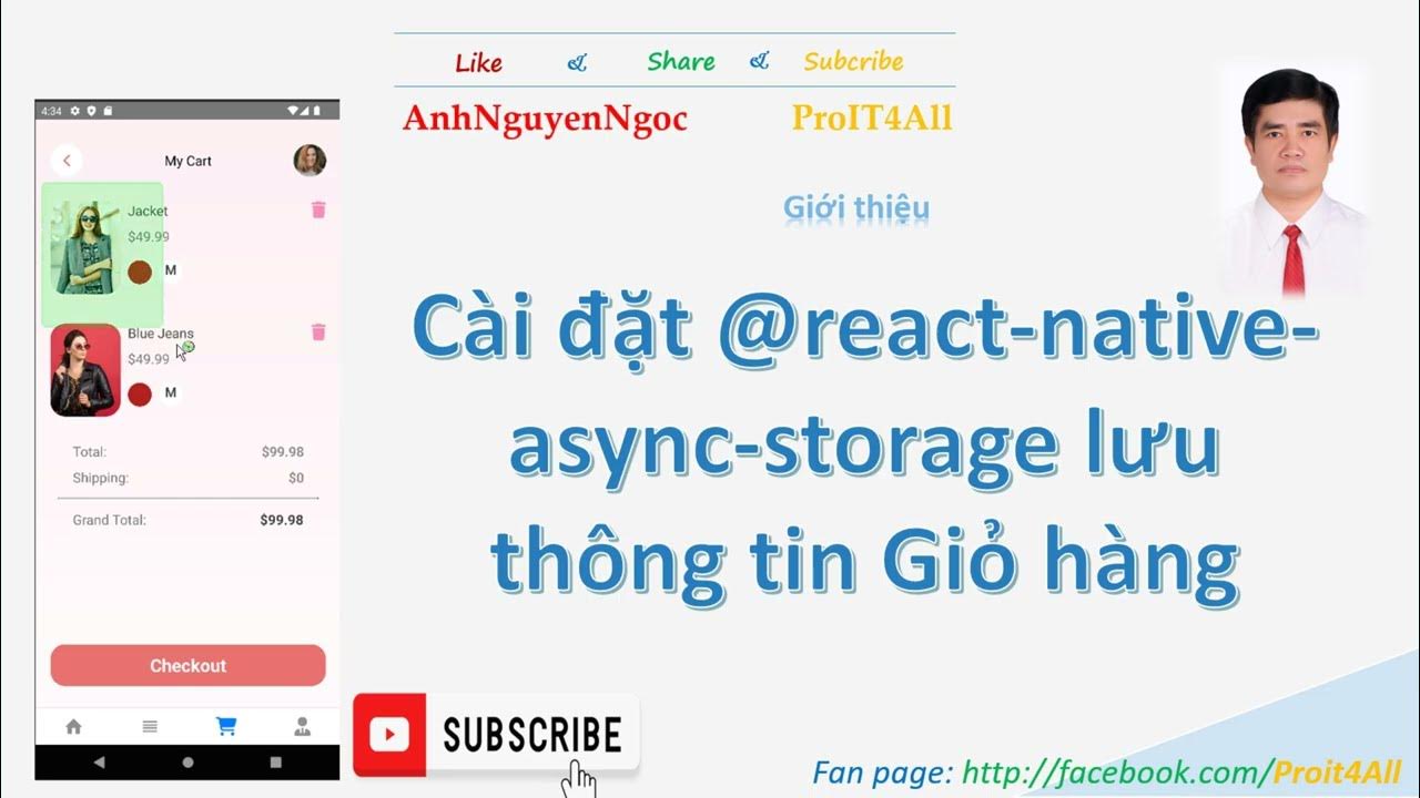Cài đặt @react-native-async-storage lưu thông tin Giỏ hàng, React Native - YouTube