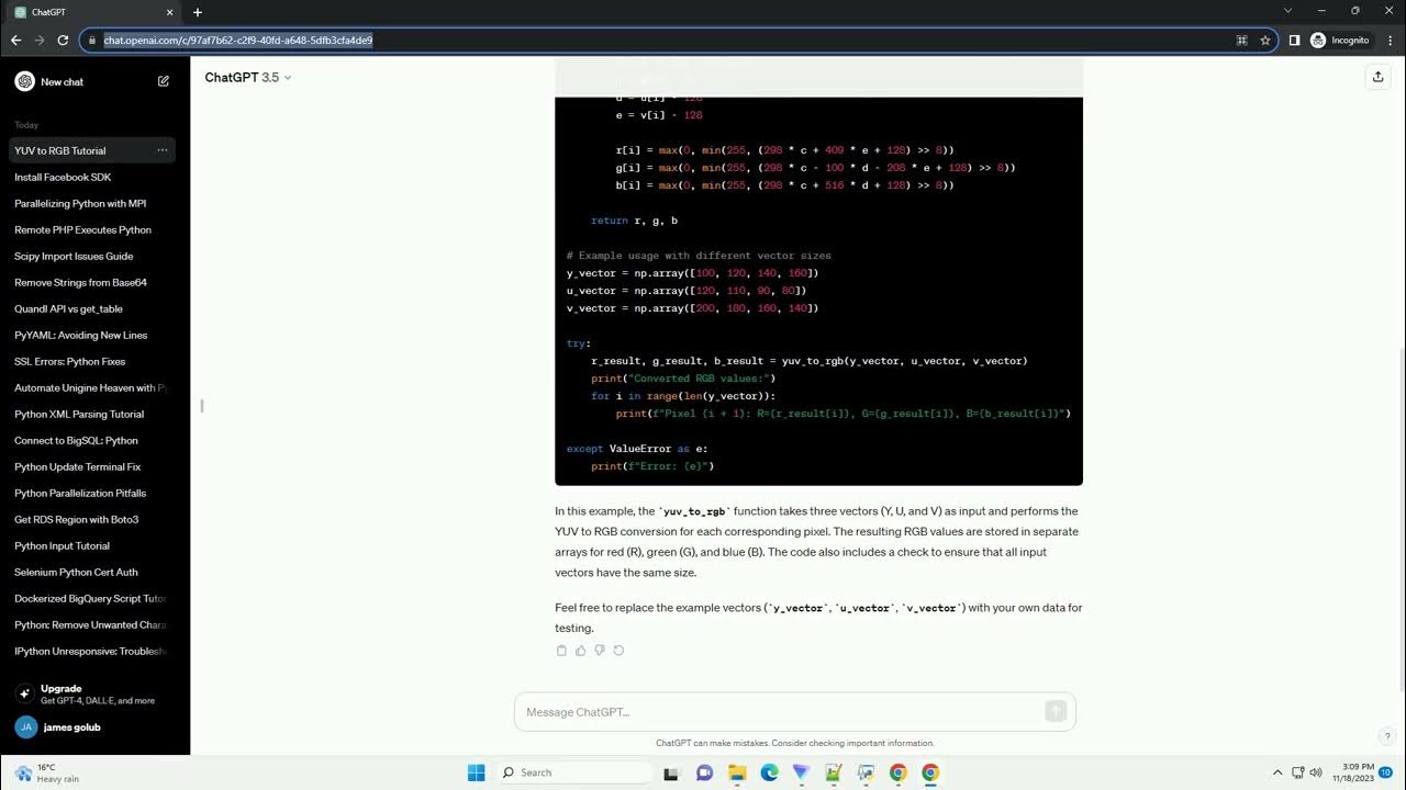 How to convert from YUV to RGB in Python different vector sizes - YouTube