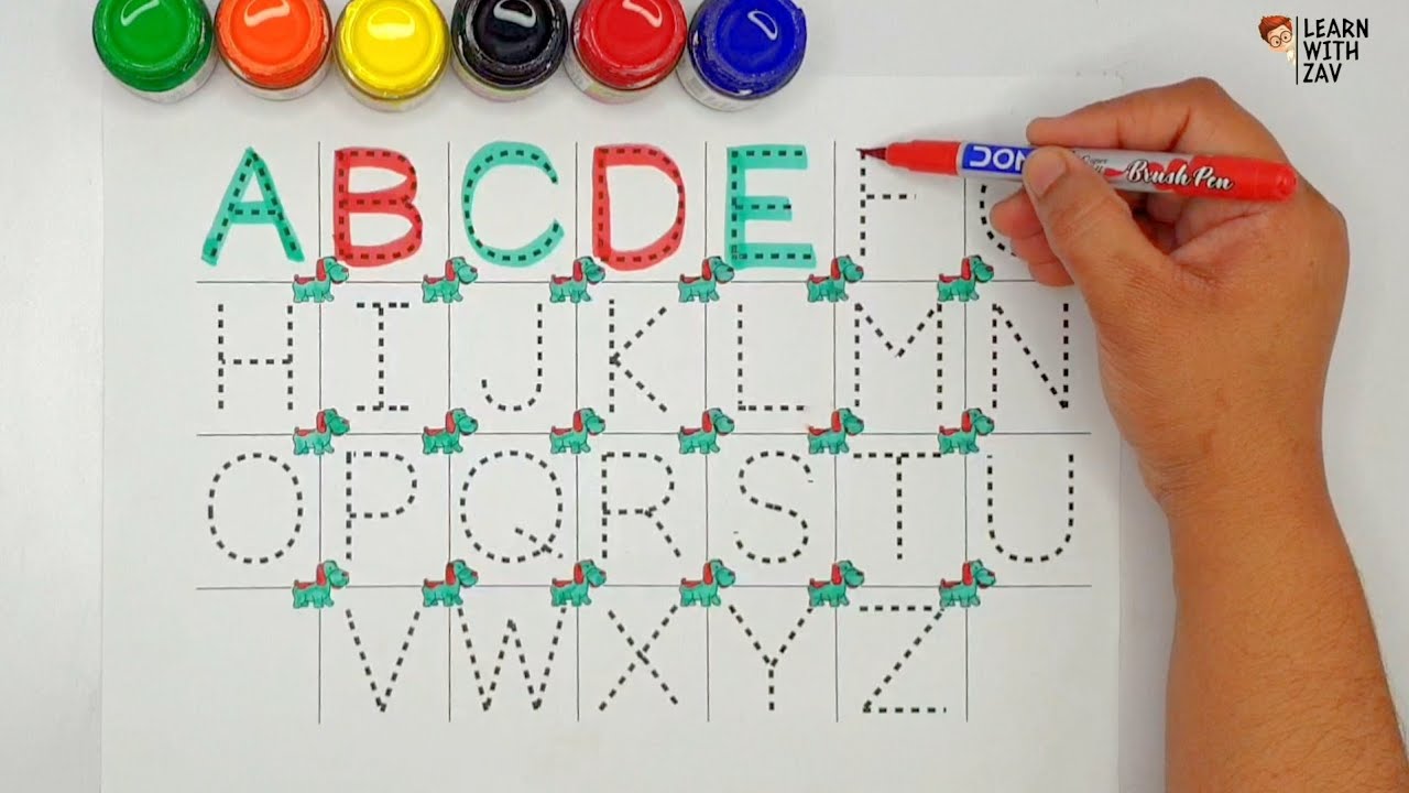 A for 🍎, B for ⚽️, C for 🐈, D for 🐕 | ABCD, ABCDE, Alphabet Writing ...