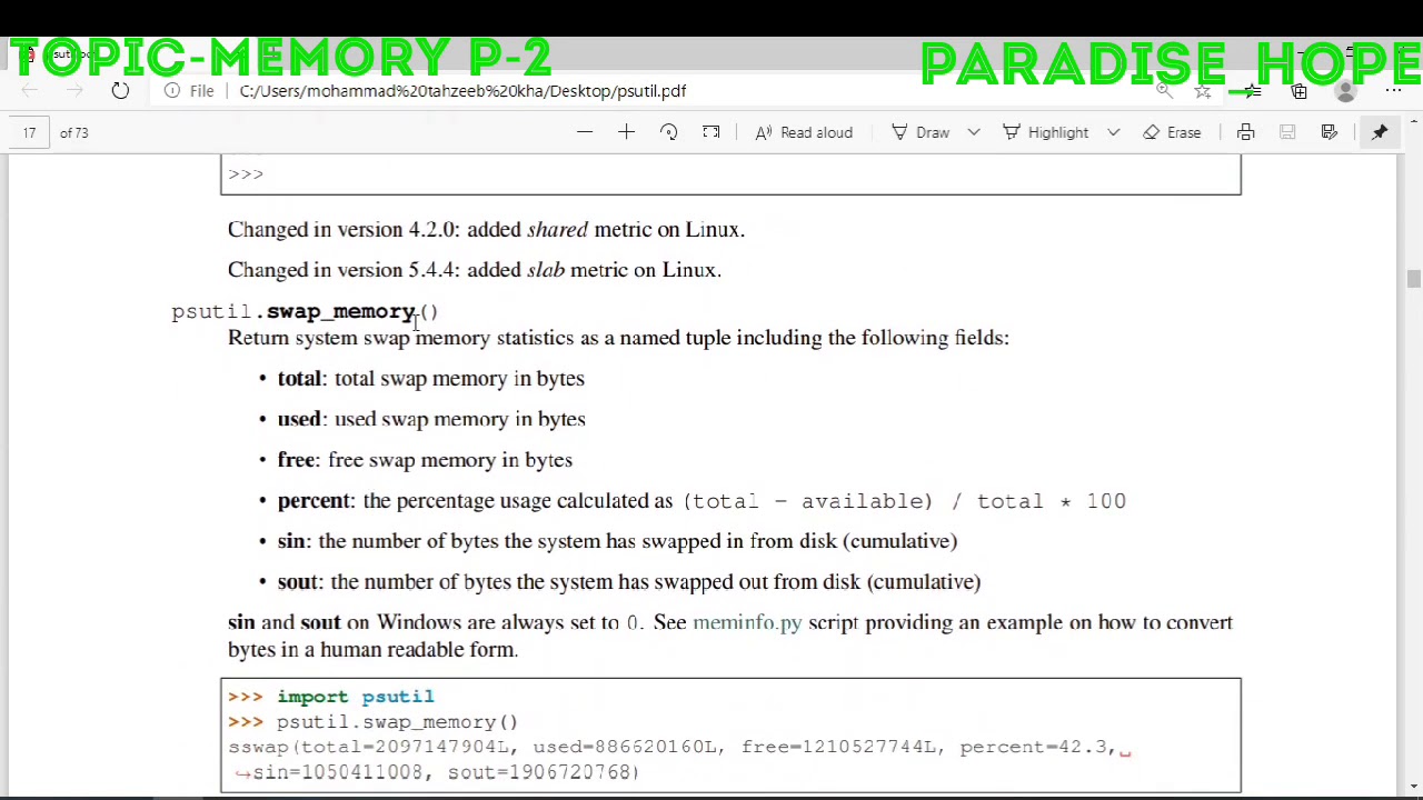 Psutil Python Topic Memory P 2 How To Get Information Swap Memory Youtube
