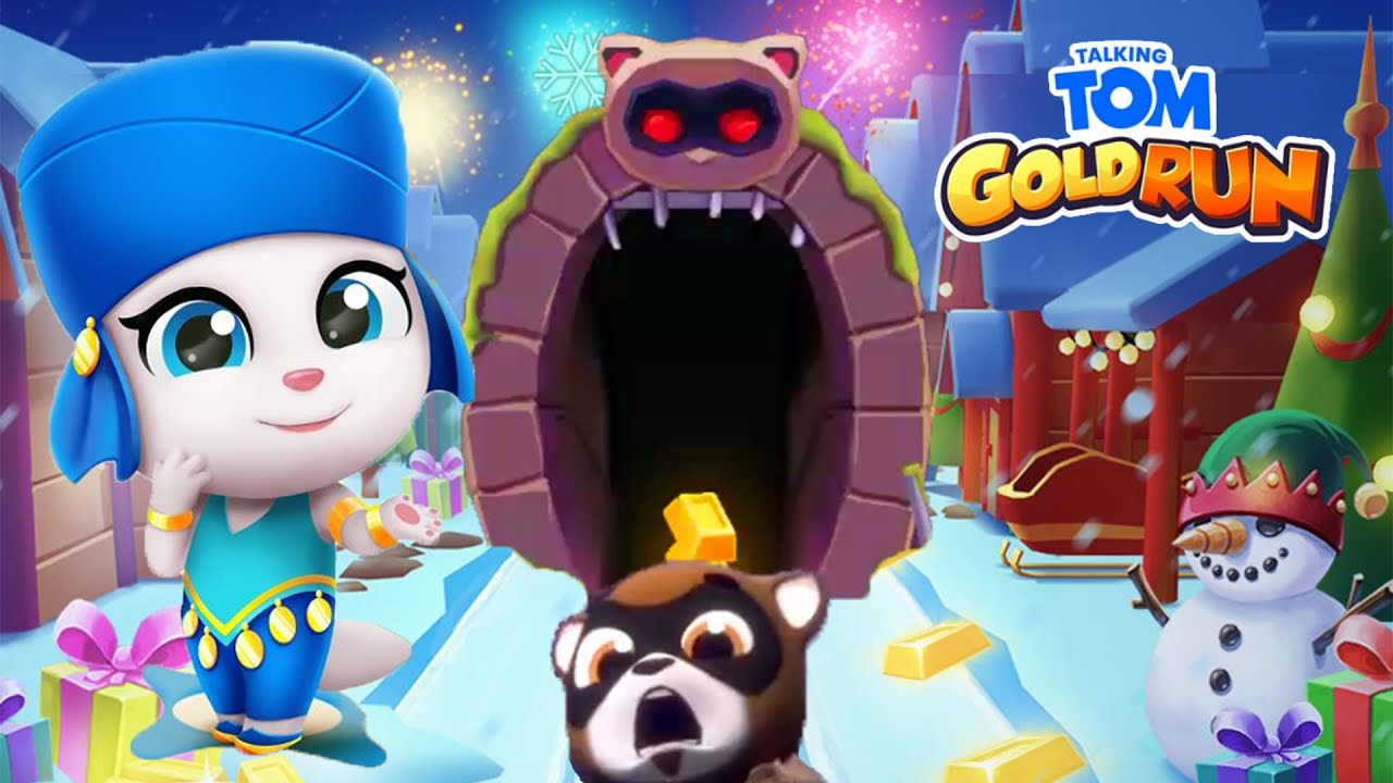 Talking Tom Gold Run | GENIE ANGELA Catch The Raccoon iPad Gameplay ...
