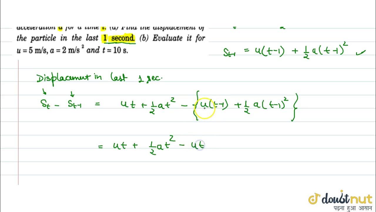A particle having initial velocity u moves with a constant acceleration a for a time t. a. Find ...