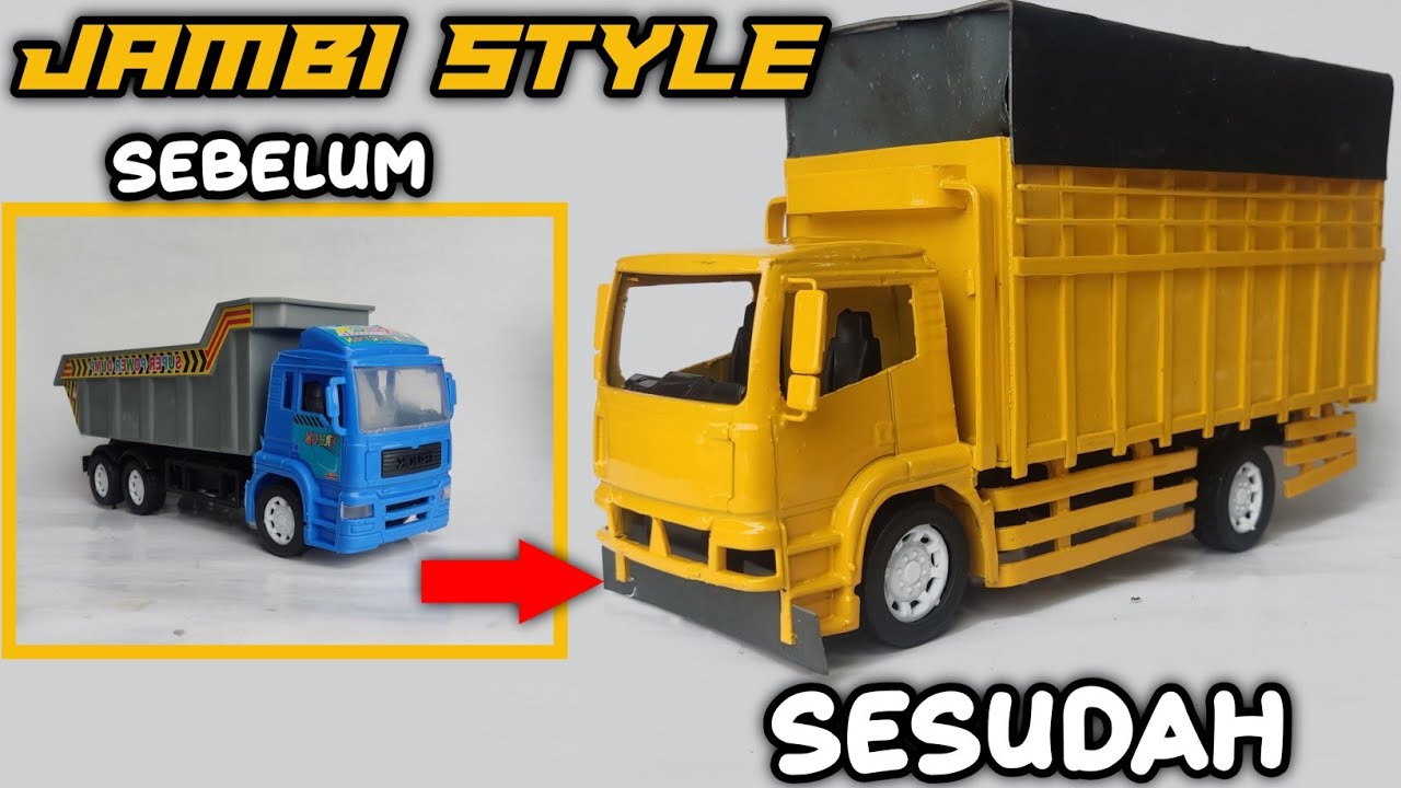 CARA MEMBUAT MINIATUR TRUK CANTER JAMBI STYLE DARI TRUK PLASTIK - YouTube