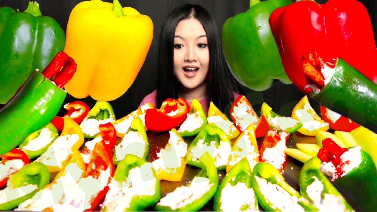 Viral Tiktok Trend Crunchy Bell Pepper Jalapeno Cream Cheese Asmr