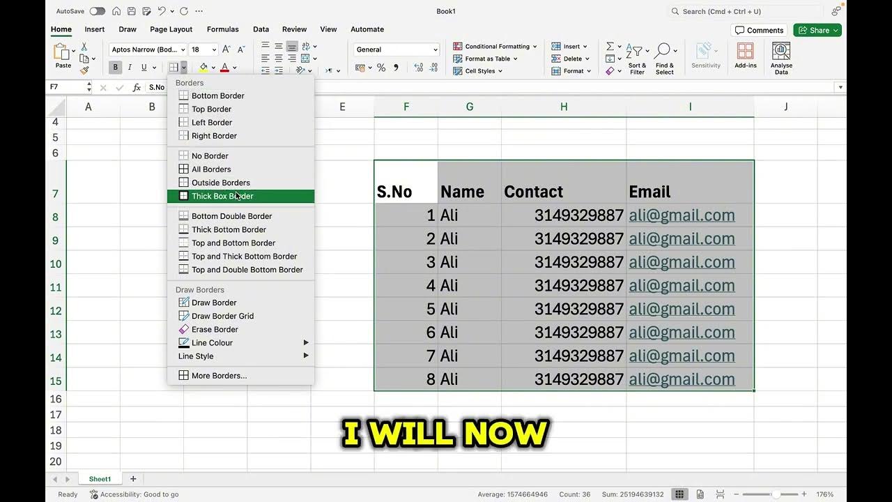 Excel table borders | How to add borders in Excel | Excel formatting table borders - YouTube