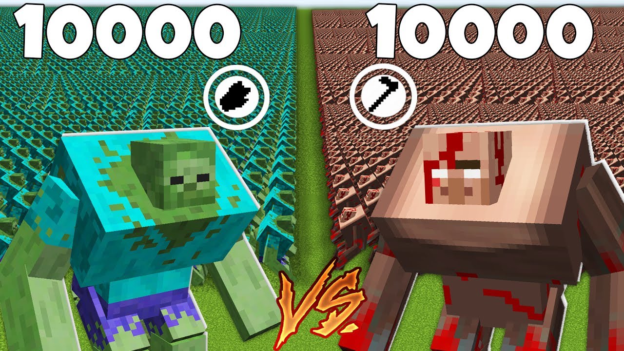 MINECRAFT 10000 VILLAGERS MUTANT ARMY VS 10000 ZOMBIE MUTANT ARMY ...