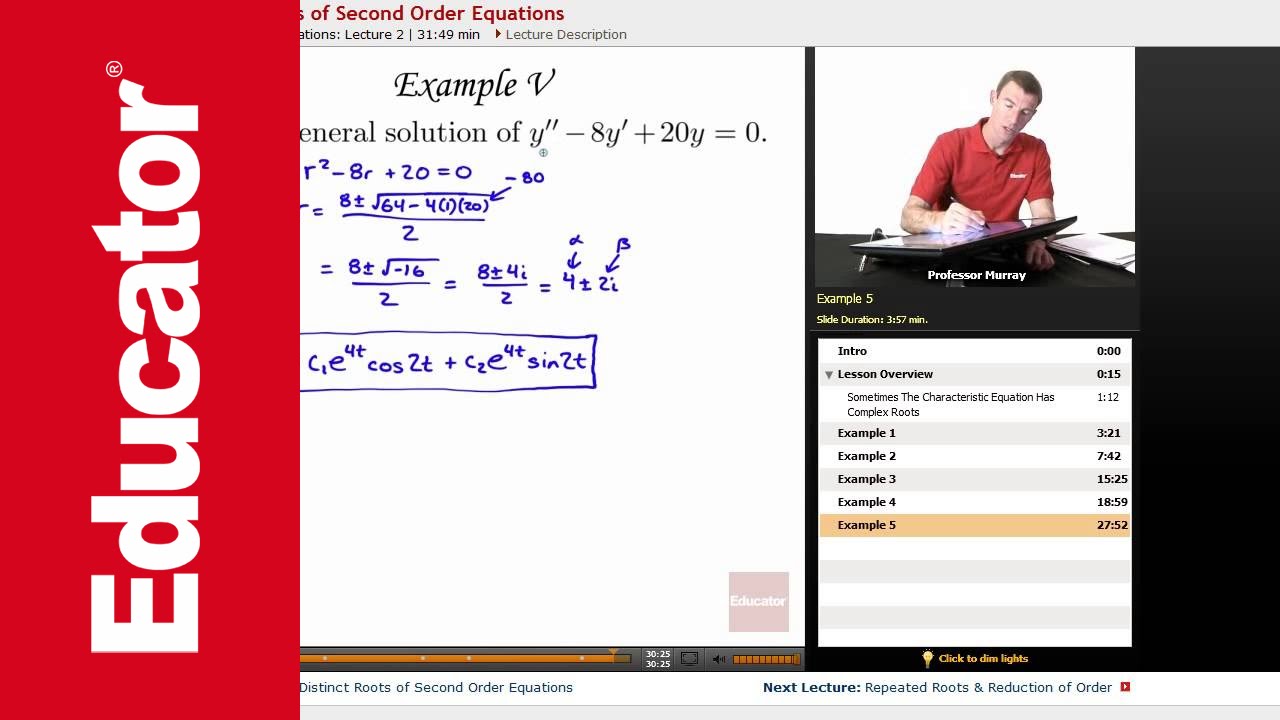 Differential Equations: Complex Roots of Second Order Equations - YouTube