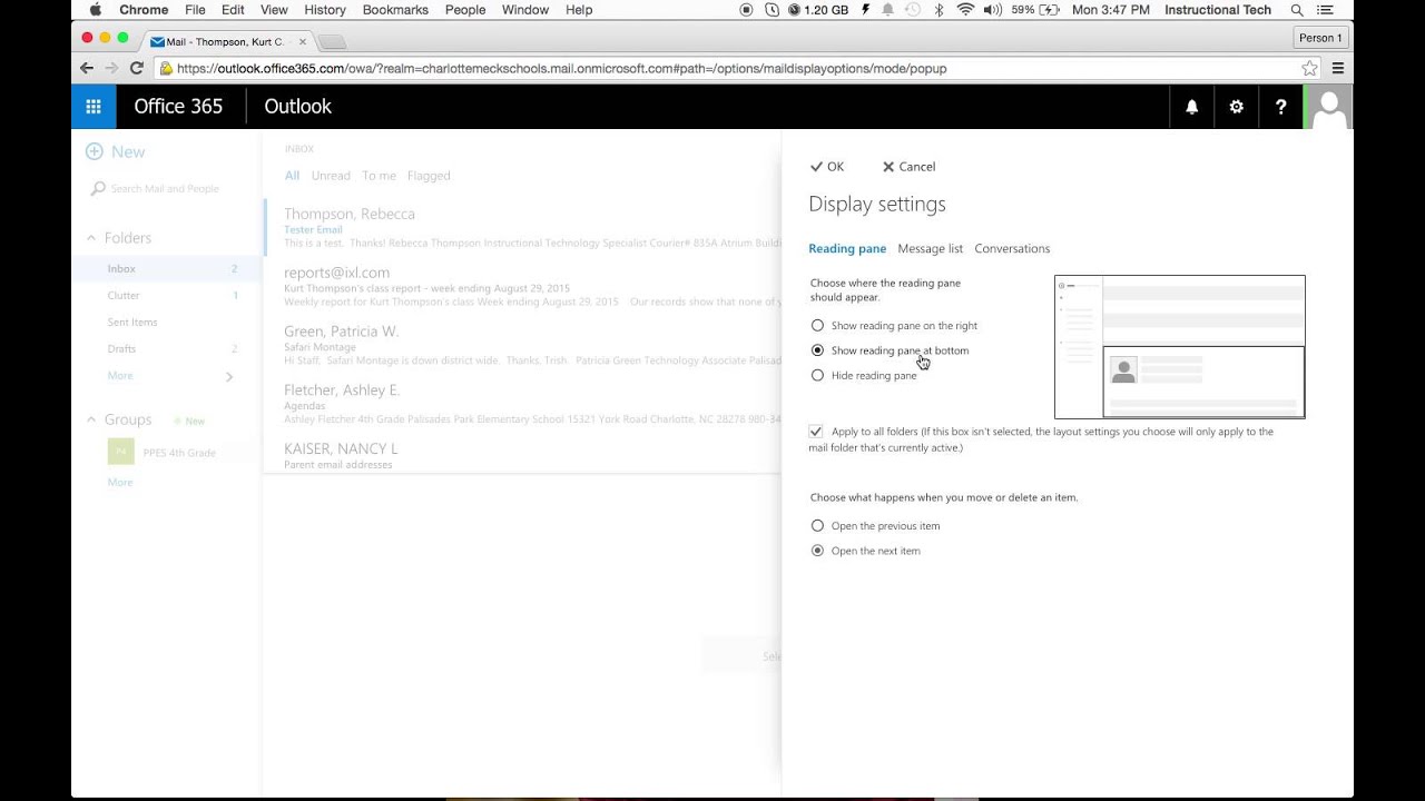 Outlook 365 Display Settings - YouTube