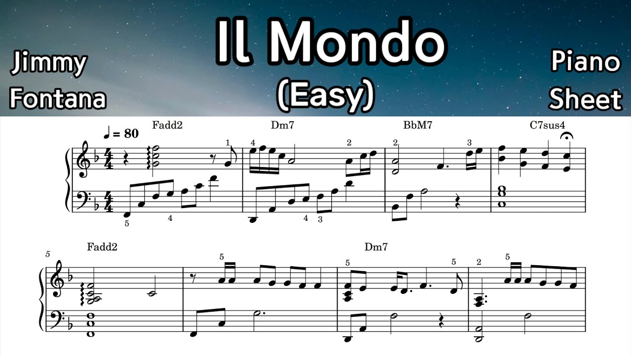 Il Mondo (1965 Italian Classic ) /Easy Piano Sheet Music / Jimmy ...