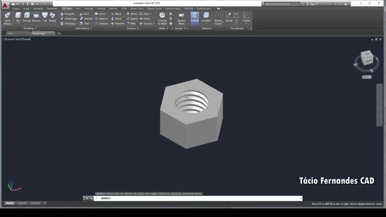 AutoCAD 3D Nut Tutorial "Tutorial Porca AutoCAD 3D" - YouTube
