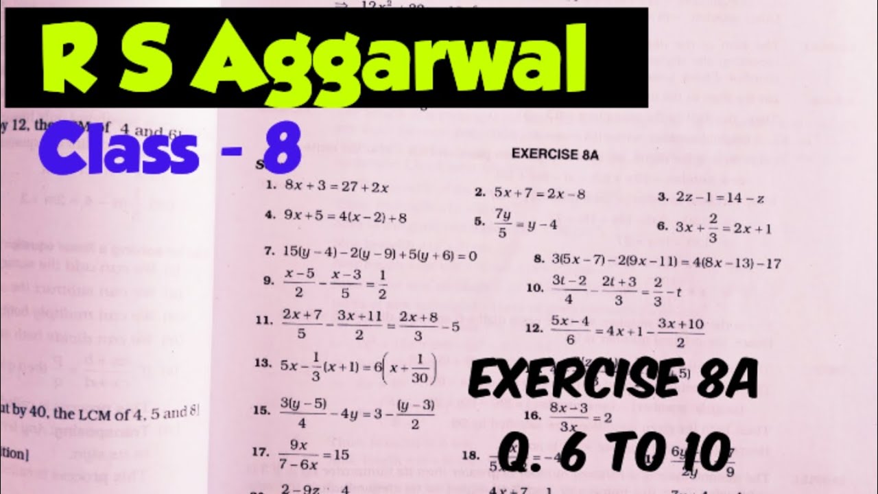 RS Aggarwal Class 8 | Chapter 8 - Linear Equations | Exercise 8A ...