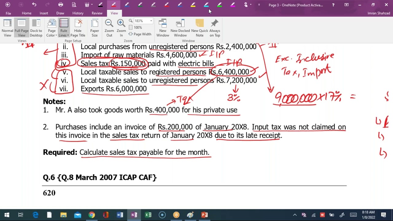 CFAP/CAF Tax Lectures # Sales Tax Numerical # Debit and Credit Note ...