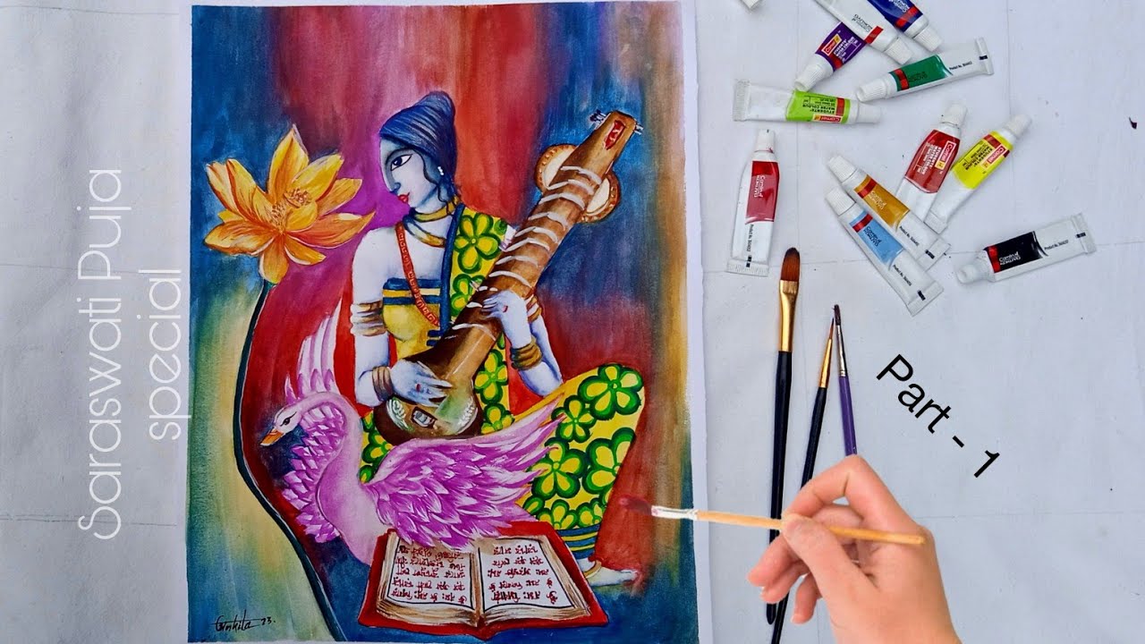 How To Draw Saraswati Puja Special Drawing Easy Step By Step For ...