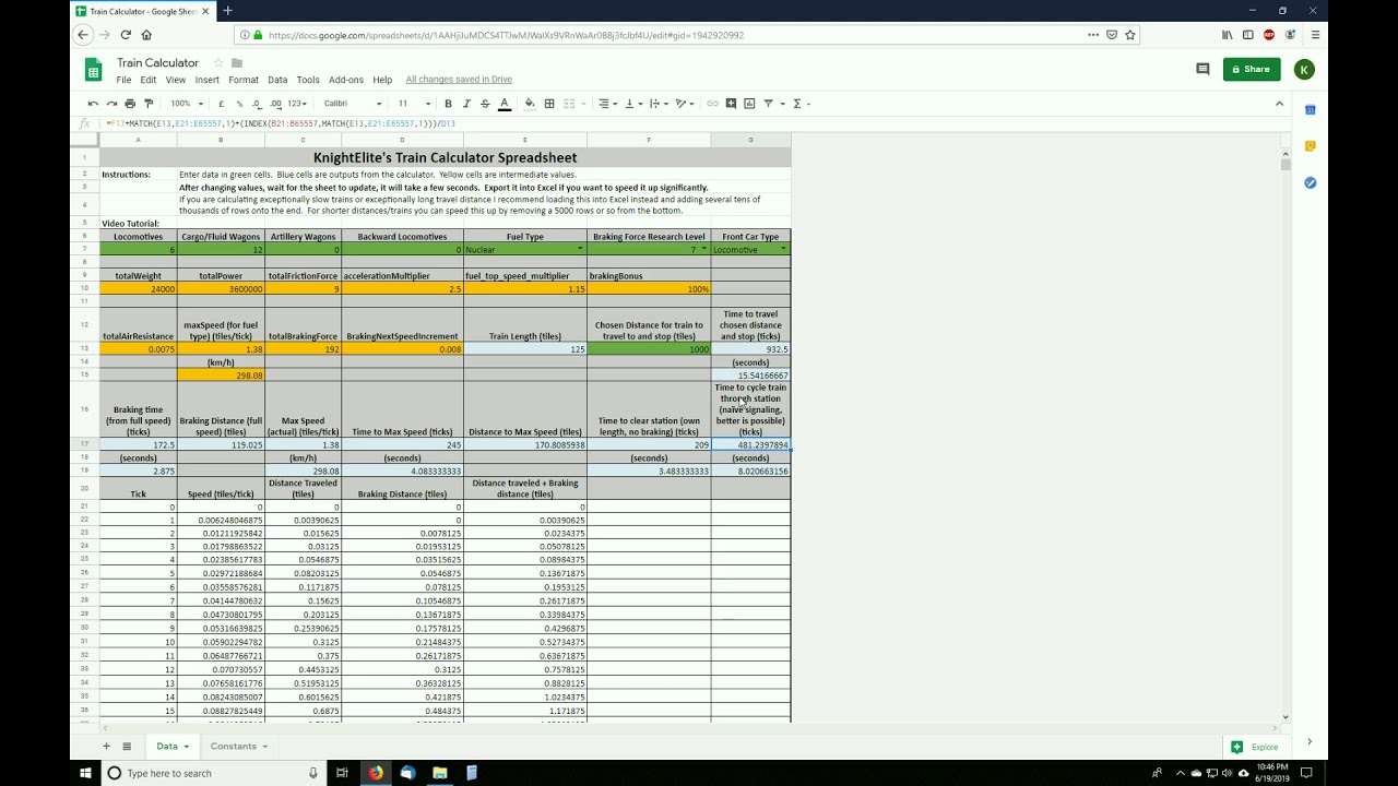 Train Calculator Spreadsheet - YouTube