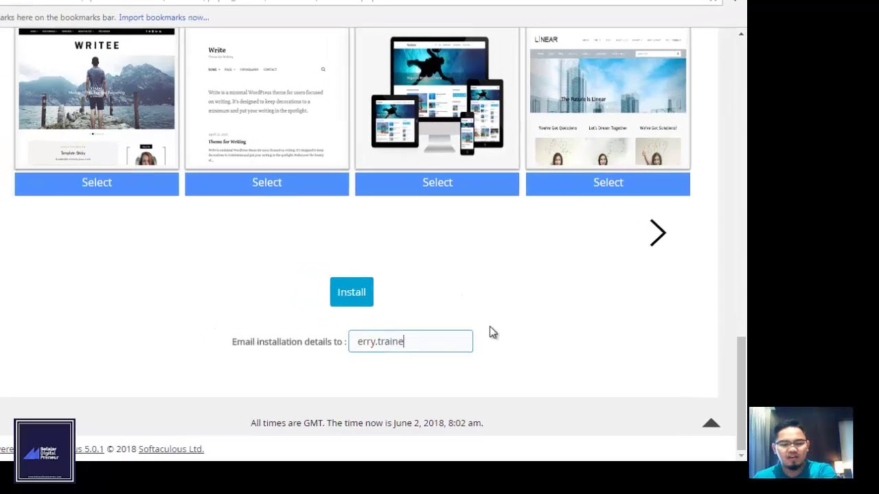 3. Install softaculous, install plugin standard dan install theme wordpress - YouTube