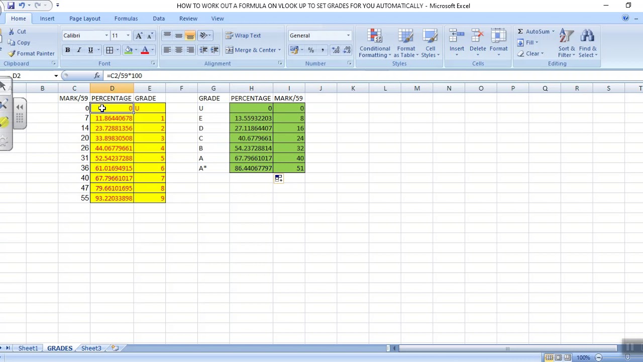 HOW TO WORK OUT A FORMULA ON VLOOKUP TO SET GRADES FOR YOU ...