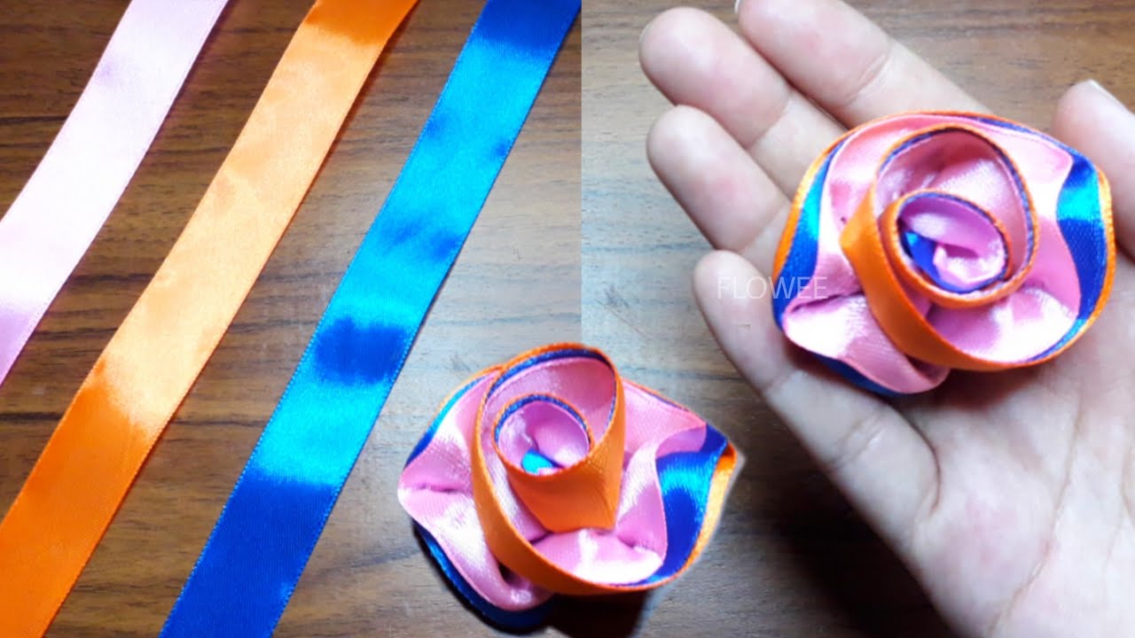 🌹Ribbon Rose flower - how to make rose with satin ribbon | DIY - YouTube