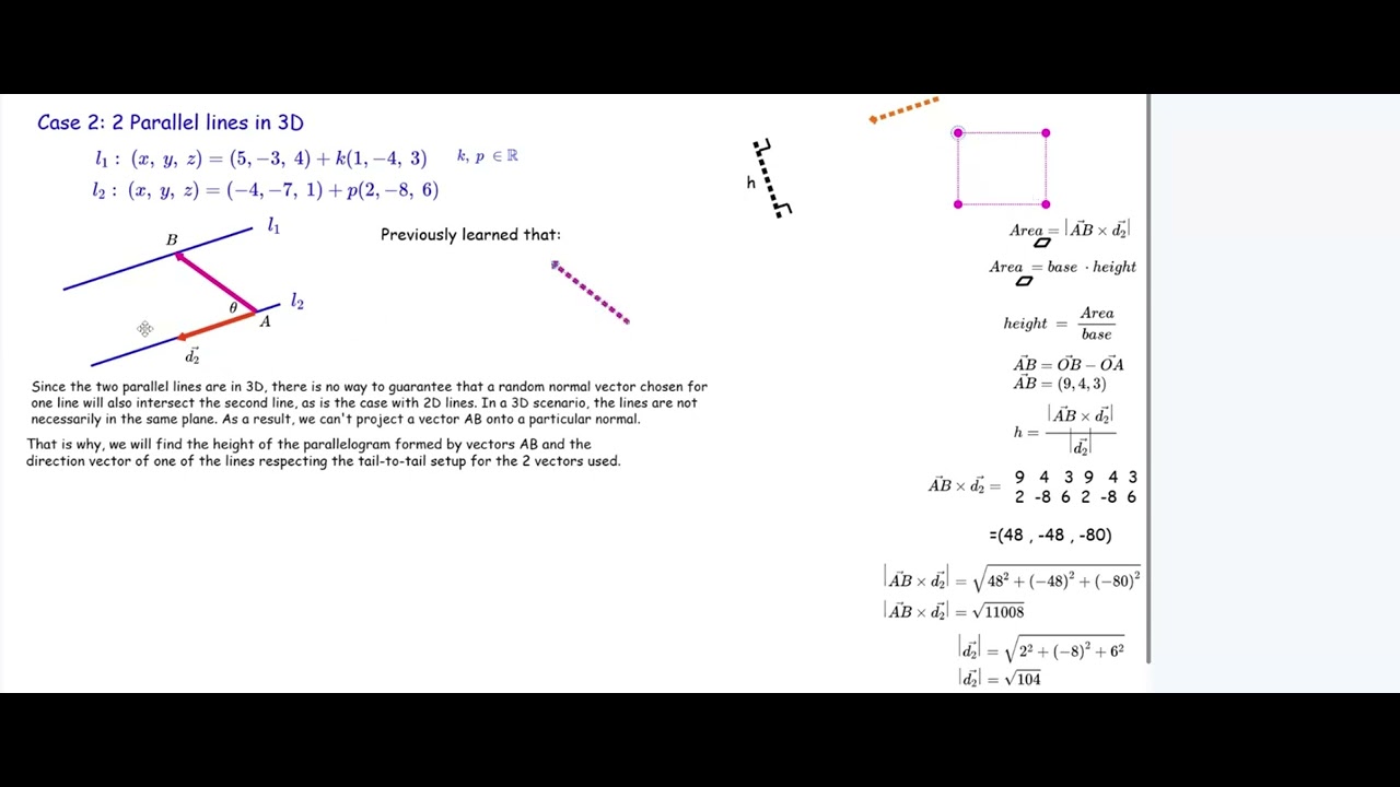 Distance between 2 parallel lines in 2D & 3D - YouTube