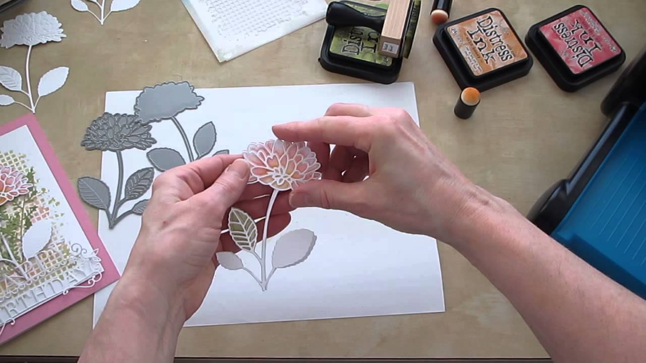 Memory Box Delightful Peony and Mesh Stencil card... - YouTube