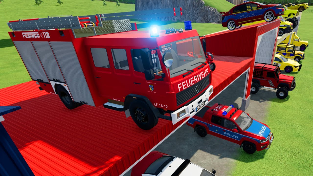 TRANSPORTING AMBULANCE, CARS, FIRE TRUCK, POLICE CARS OF COLORS! WITH ...