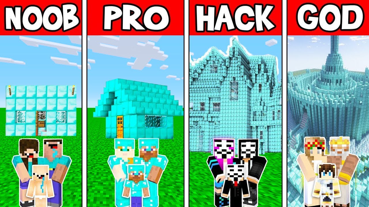Minecraft: DIAMOND HOUSE BUILD CHALLENGE - NOOB vs PRO vs HACKER vs GOD ...