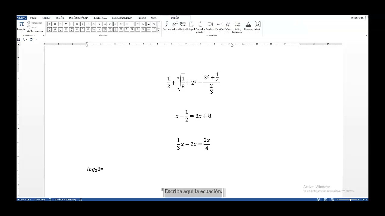 Como usar el editor de ecuaciones para Matemática, en Word o Doc - YouTube