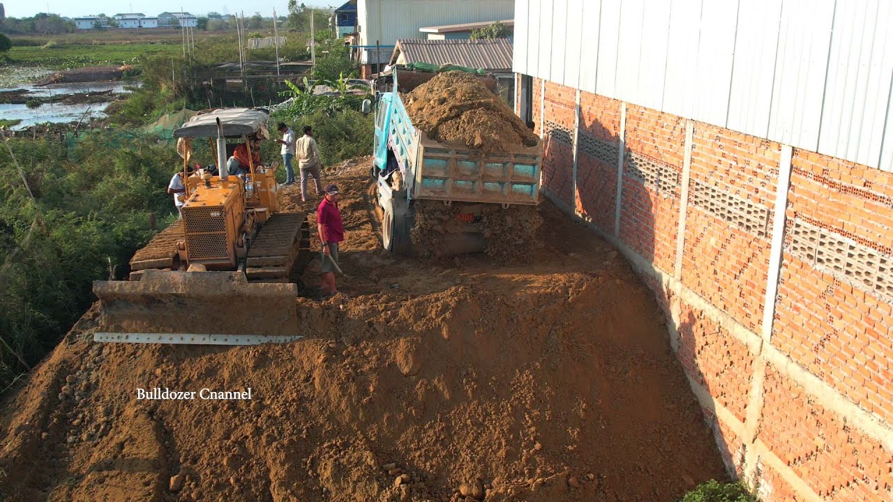 Amazing Bulldozer Working Moving Dirt Landfill Around Home And Nissan ...