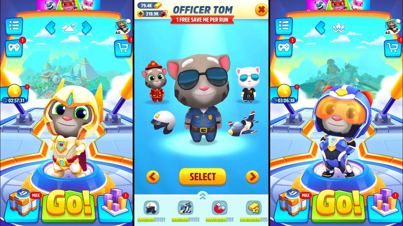 Talking Tom Hero Dash Super Tom, Platinum Tom vs Tom Gold Run Officer ...