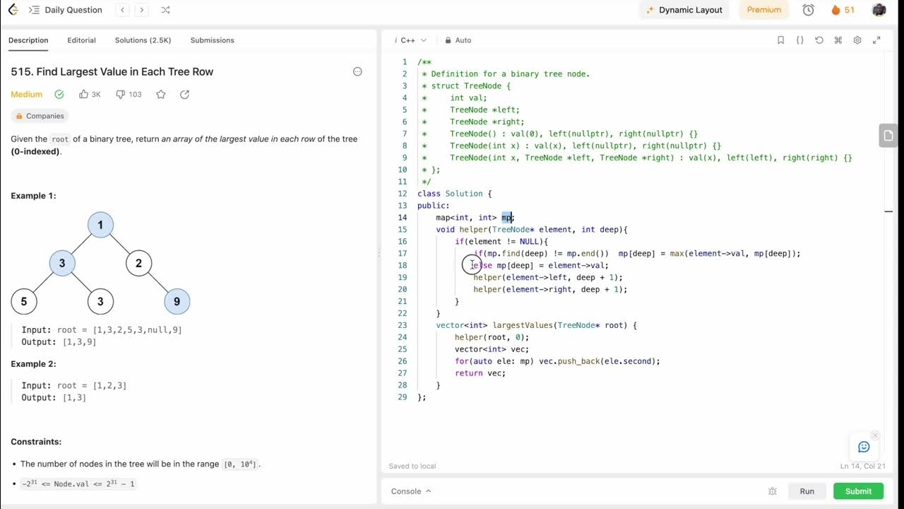 LeetCode: 515 Find Largest Value in Each Tree Row || 2 approaches - YouTube