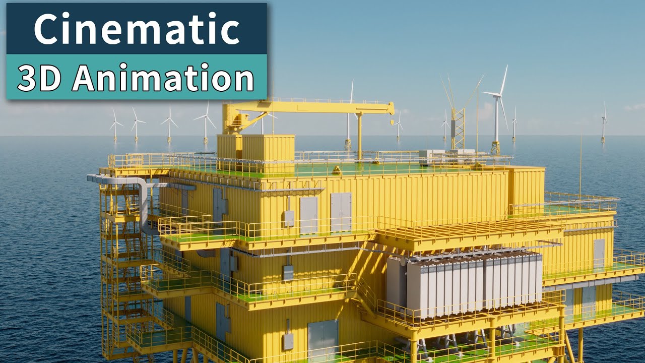 Cinematic offshore wind substation 3d animation visualization - YouTube