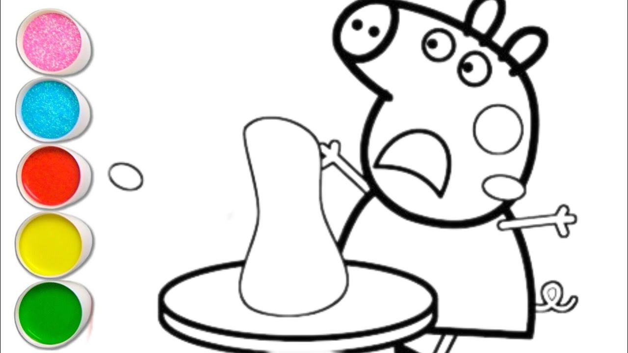 peppa pig with bread 🍞 drawing and colouring for kids and toddlers ...